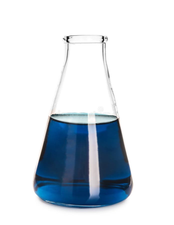 A Blue Liquid In An Erlenmeyer Flask Isolated Background. Stock Image ...