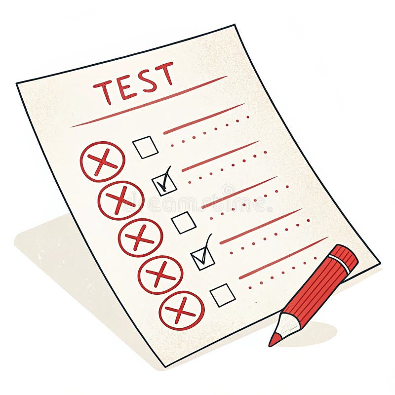 Test Paper with Red Marks on White Background Stock Illustration ...