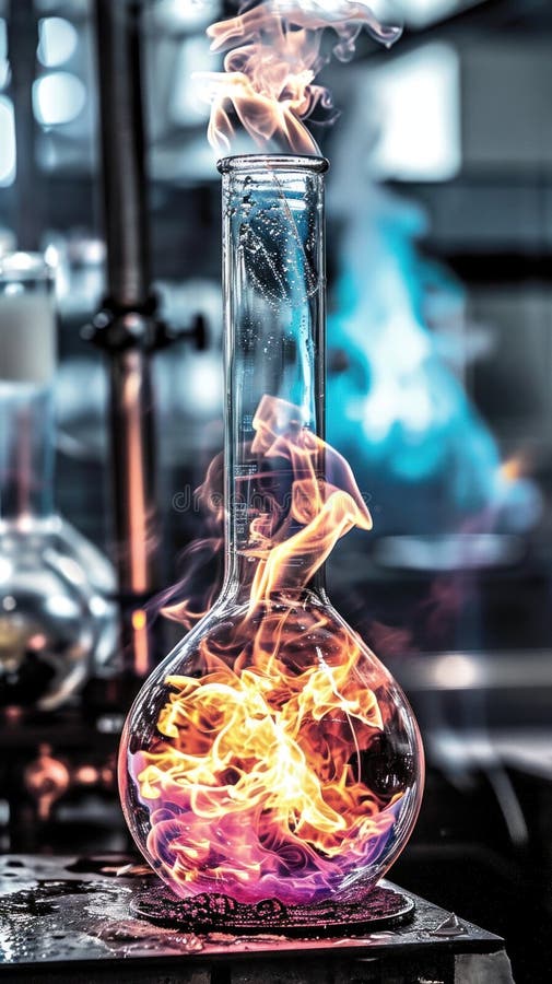 A Test Tube with a Beautifully Burning Fire Stands on a Table in the ...