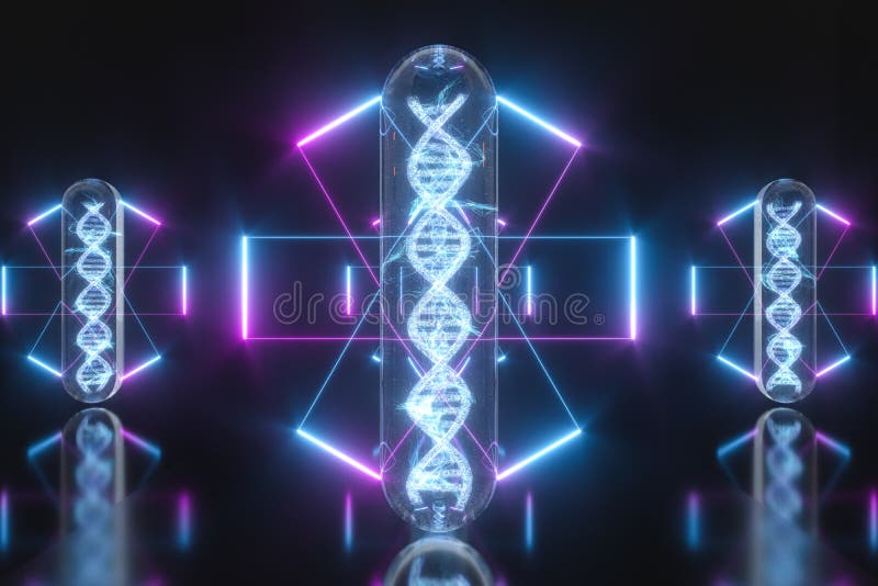 Test Tube and Chromosomes, DNA and Genes,3d Rendering Stock ...