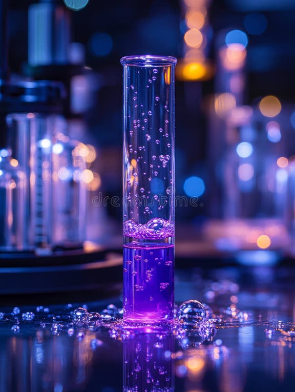 A Test Tube with Purple Liquid and Bubbles in a Lab. Stock Photo ...