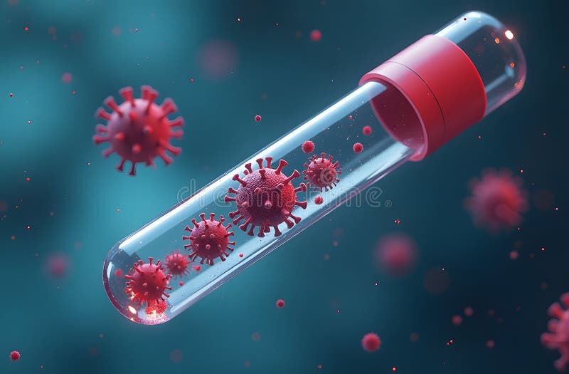 A Test Tube with a Red Lid Filled with a Liquid in Which Viruses Float ...