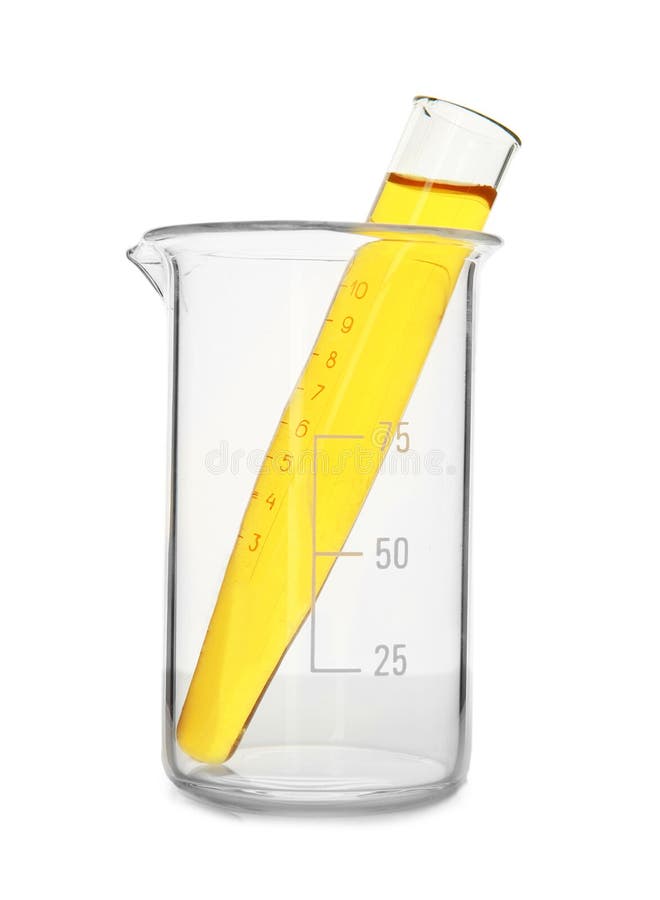 Test Tube with Yellow Liquid in Beaker on White Background Stock Photo ...