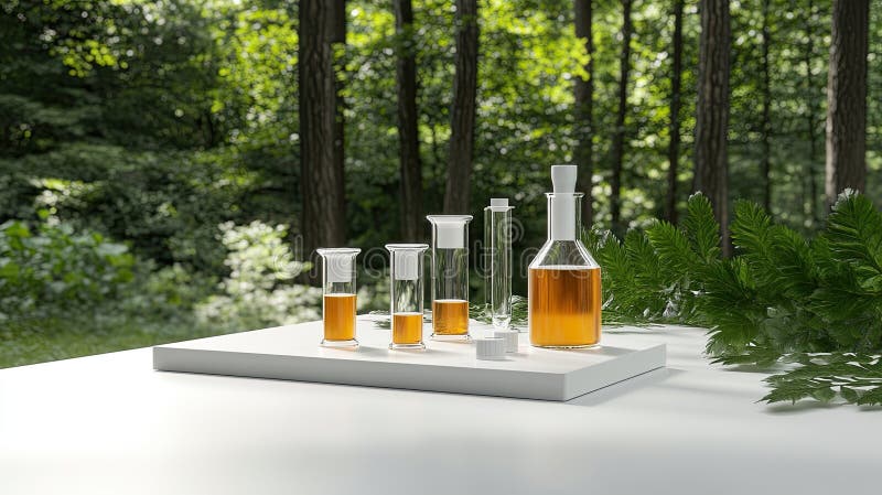 Test Tubes and Beakers with Botanical Ingredients Sit on a Table ...