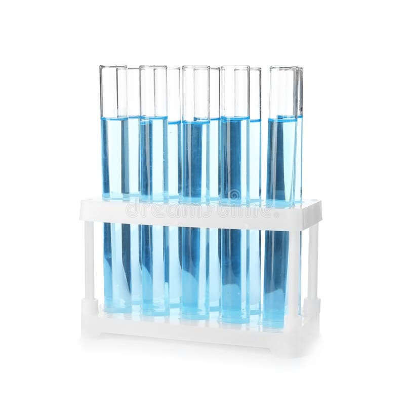 Test Tubes with Blue Liquid in Rack Isolated Stock Image - Image of ...