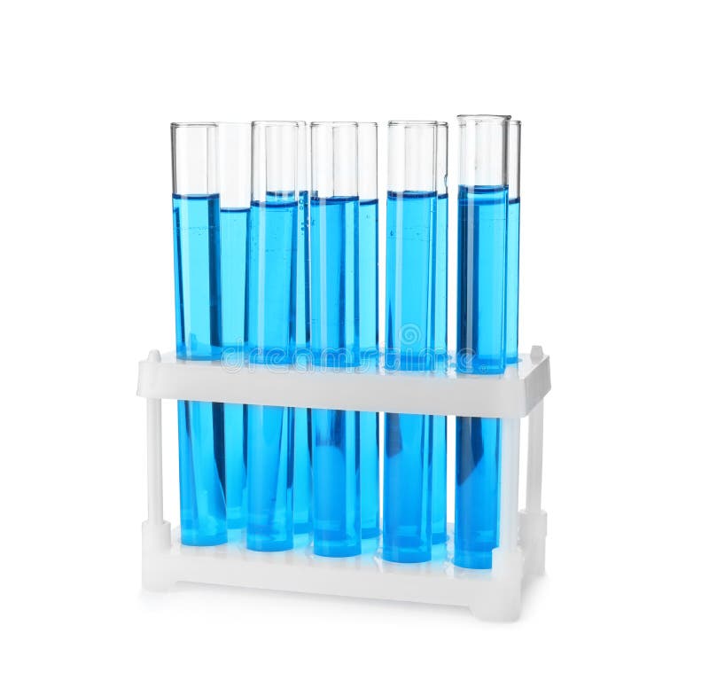 Test Tubes with Blue Liquid in Rack Isolated Stock Image - Image of ...