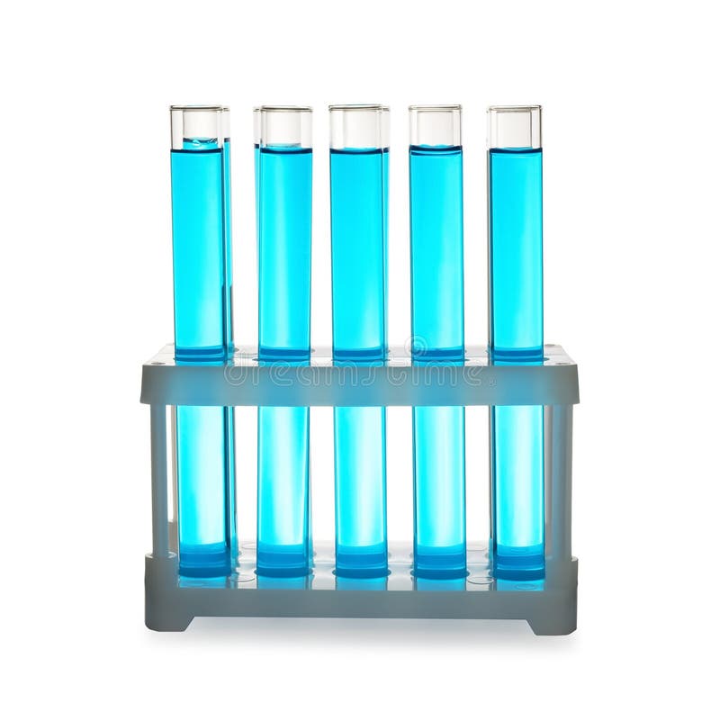 Test Tubes with Blue Liquid on White Background Stock Image - Image of ...