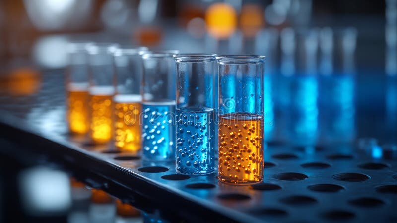 Test Tubes with Blue and Orange Liquids Stock Illustration ...