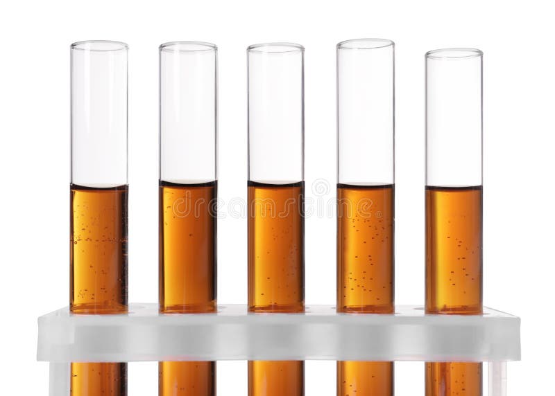 Test Tubes with Brown Liquid in Stand on White Background Stock Photo ...