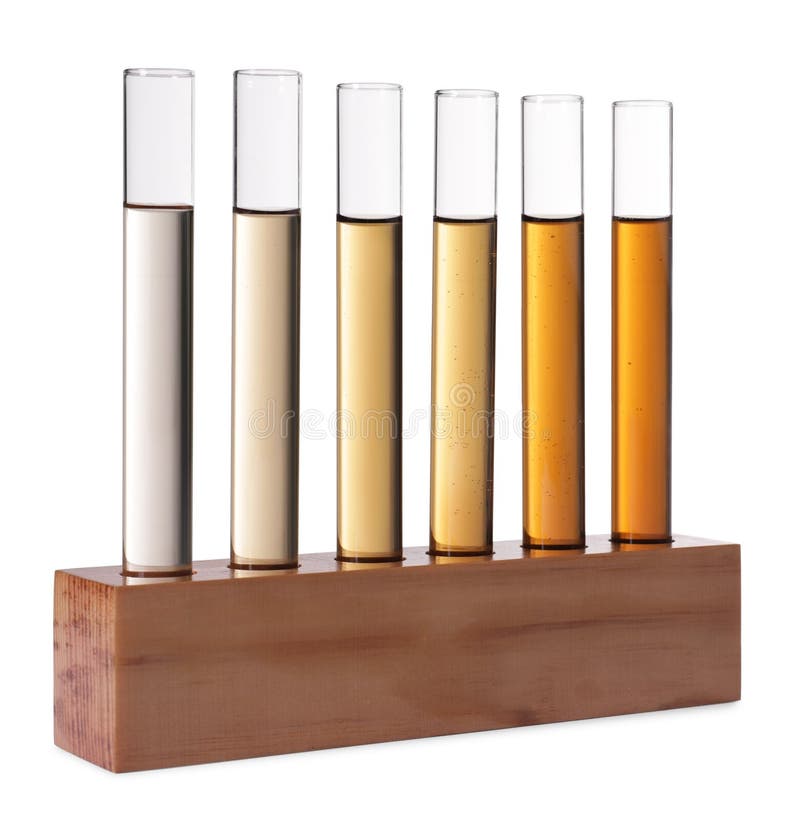 Test Tubes with Brown Liquid in Stand on White Background Stock Photo ...