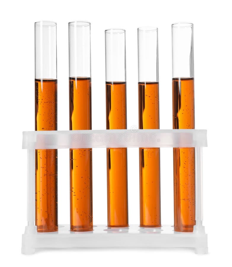 Test Tubes with Brown Liquid in Stand on White Background Stock Image ...