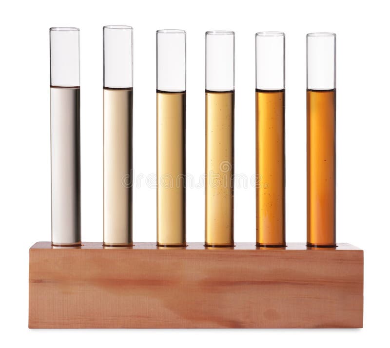 Test Tubes with Brown Liquid in Stand on White Background Stock Photo ...