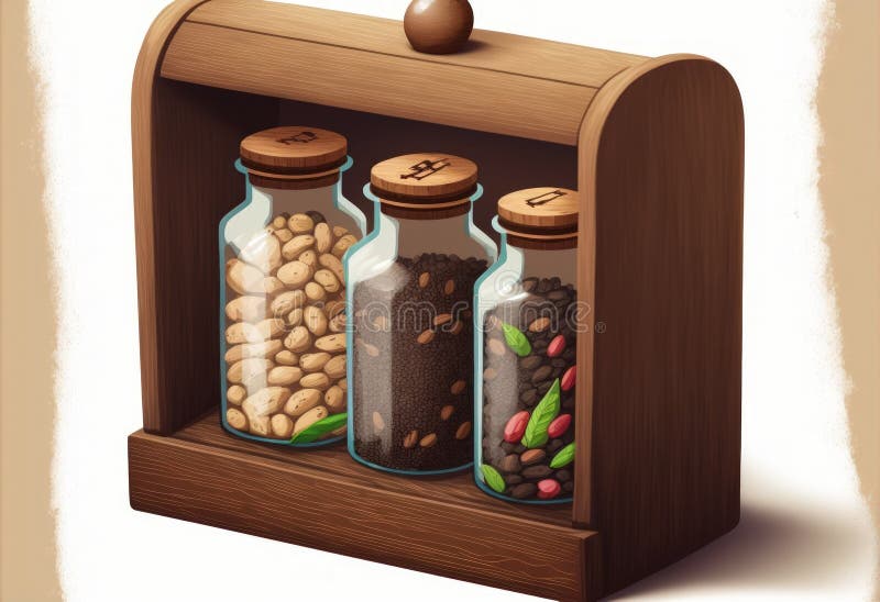 Test Tubes of Coffee Beans with Cork Tops in a Stylish Wooden Container ...