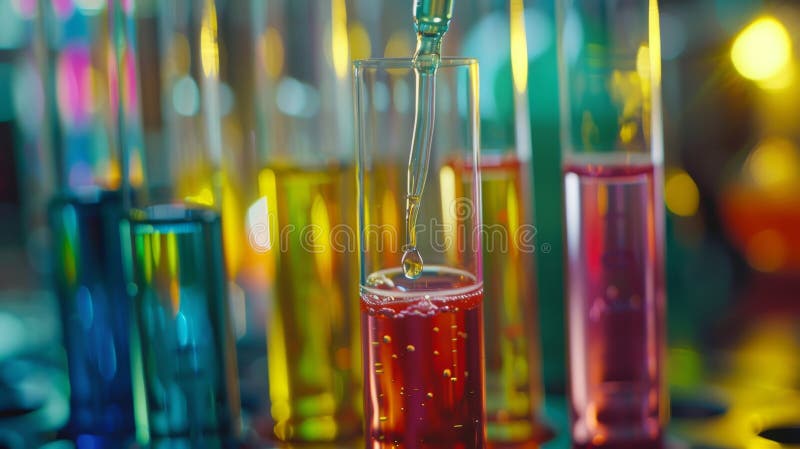 Test Tubes with Colored Liquids and a Dropper or Transparent Pipette on ...