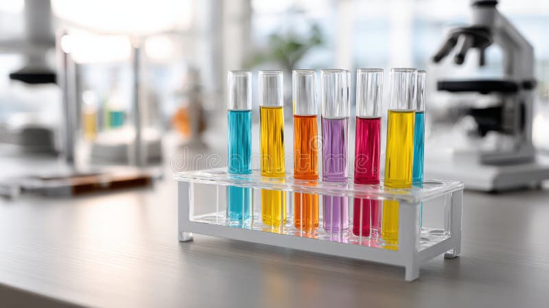 Test Tubes with Colorful Liquids in Laboratory Setting. Scientific ...