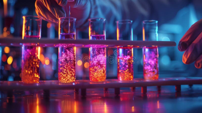 Test Tubes Containing Glowing Fluorescent Substances in a Laboratory ...