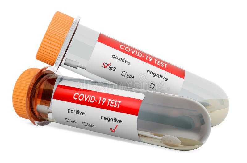 Test Tubes with COVID-19 Nasal Swab Laboratory Tests, 3D Rendering ...