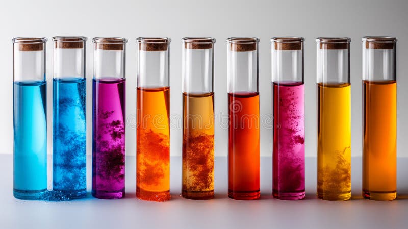 Test Tubes of Different Shapes and Sizes with Different Colored Liquid ...