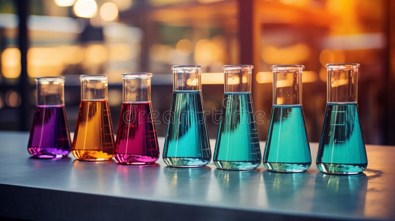 Test Tubes of Different Shapes and Sizes with Different Colored Liquid ...