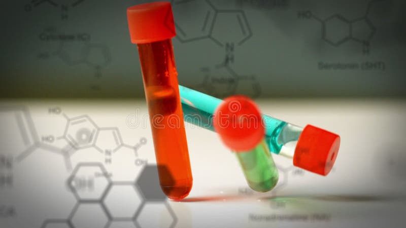 Test Tubes Falling with Molecules and Structural Formula of Chemical ...