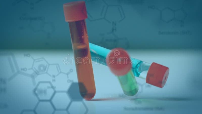 Test Tubes Falling with Molecules and Structural Formula of Chemical ...