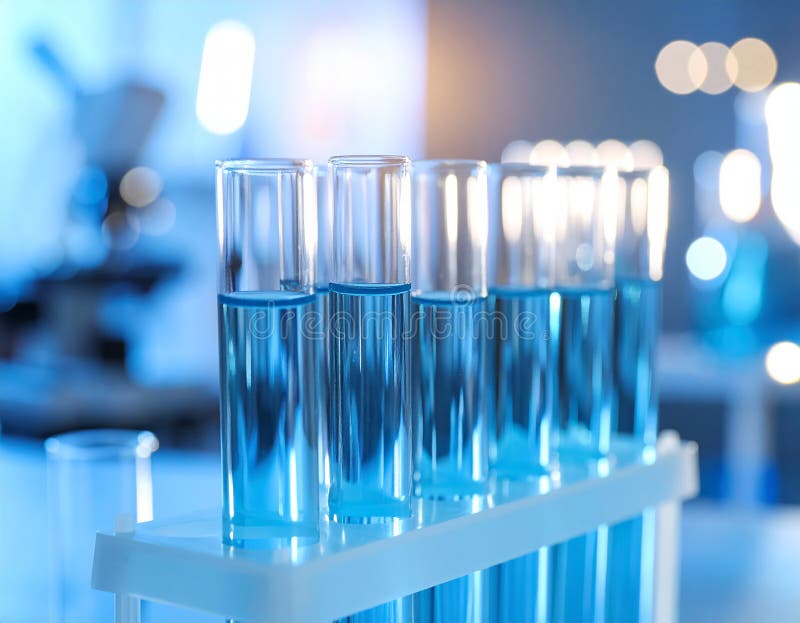 Many Test Tubes with Samples in Chemistry Laboratory, Closeup. Stock ...