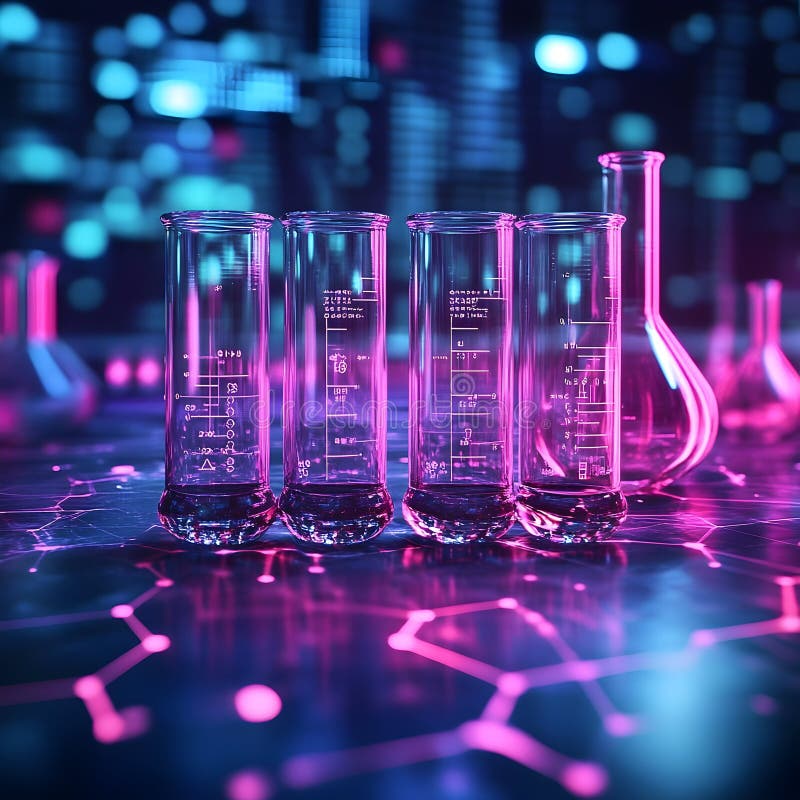 Neon Lab Glassware stock image. Image of bright, glass - 385789551