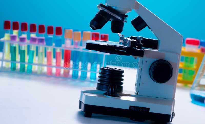 Test Tubes and Flasks and Microscope in a Chemical Laboratory Stock ...