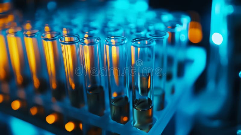Test Tubes Lined in a Laboratory Rack, Containing a Yellow Liquid ...