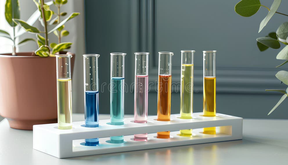 Test Tubes with Liquid Samples on Table. Laboratory Analysis Stock ...