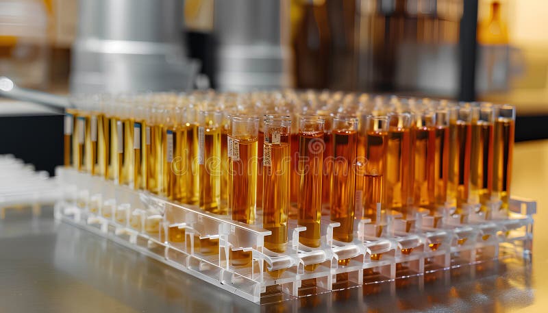Test Tubes with Liquid Samples on Table. Laboratory Analysis Stock ...