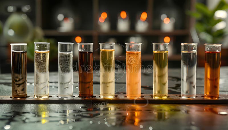 Test Tubes with Liquid Samples on Table. Laboratory Analysis Stock ...