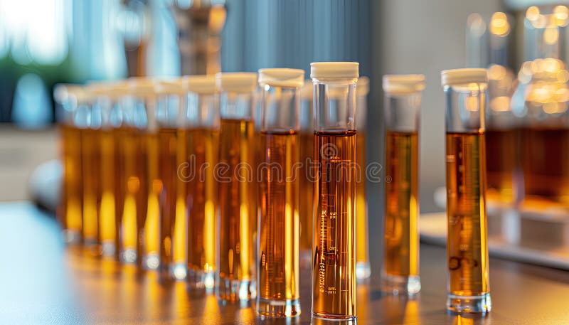 Test Tubes with Liquid Samples on Table. Laboratory Analysis Stock ...