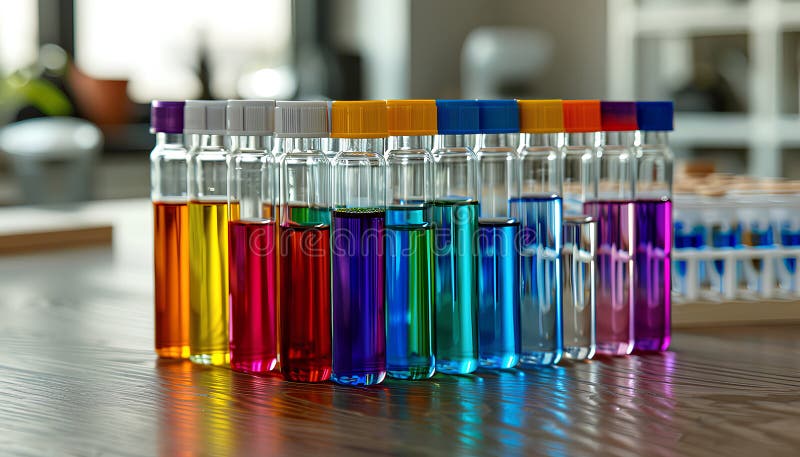 Test Tubes with Liquid Samples on Table. Laboratory Analysis Stock ...