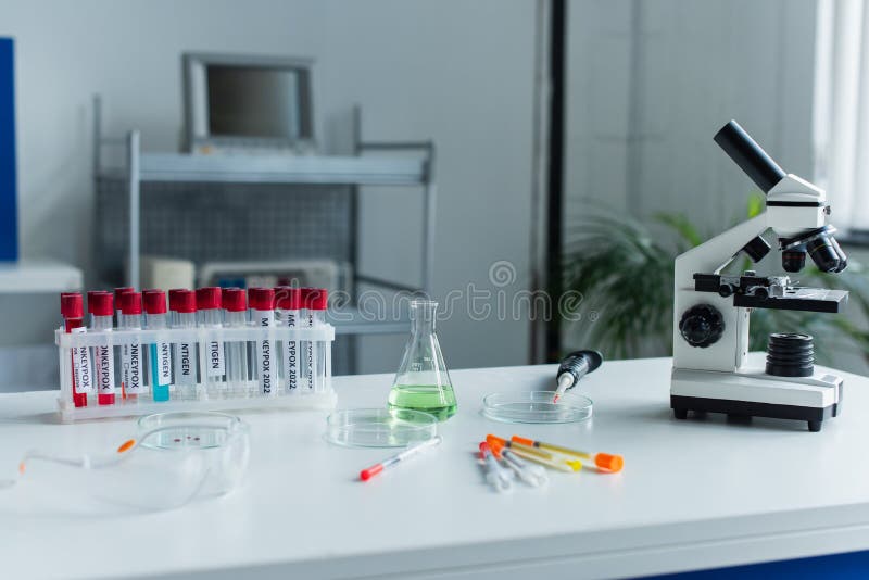 Test Tubes with Monkeypox Lettering Near Stock Image - Image of blur ...
