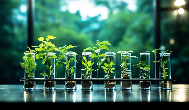 Test Tubes with Plants. Experiments for Medicine, Perfumes or ...