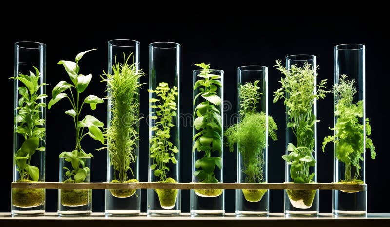 Test Tubes with Plants. Experiments for Medicine, Perfumes or ...