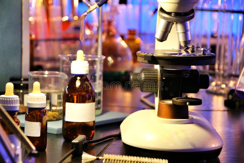 Test Tubes, Pots and Microscope in a Laboratory in Spain Stock Photo ...