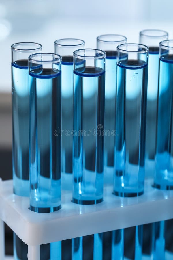 Test Tubes with Reagents in Rack, Closeup. Laboratory Analysis Stock ...