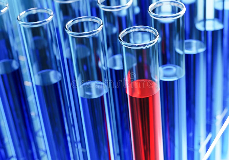 Test Tubes with Red or Blue Liquid in a Holder. Testing Laboratory ...