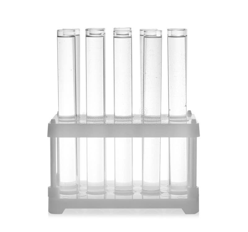 Test Tubes with Transparent Liquid in Holder Isolated on White Stock ...