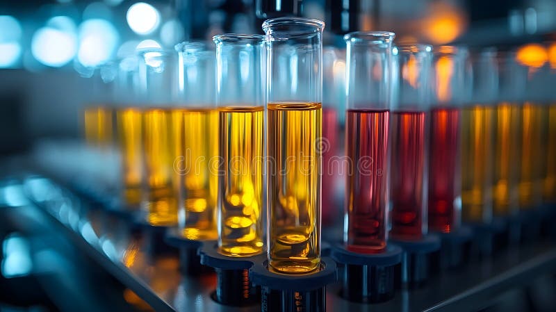 Test Tubes with Various Colored Liquids in a Laboratory Setting Stock ...