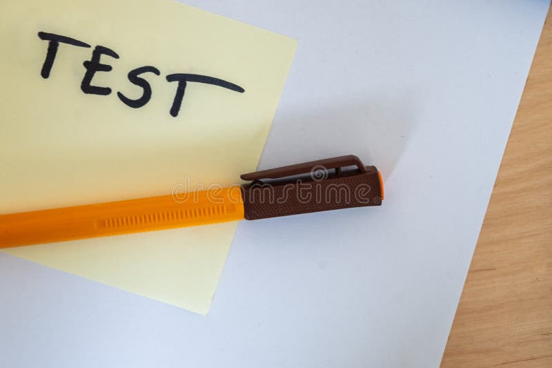 Test Word Written on Yellow Card in Pen Stock Photo - Image of ...