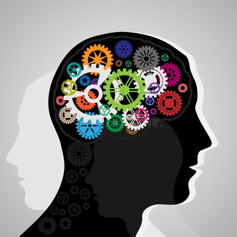 Silhouette Di Testa Umana Con Sfondo Di Ingranaggi, Illustrazione ...