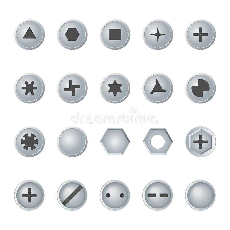 Le Teste Di Bullone E Della Vite Hanno Messo Con L'illustrazione Di ...