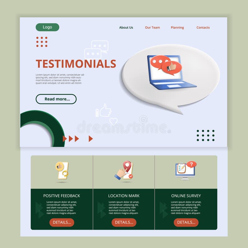 Testimonials Flat Landing Page Website Template. Positive Feedback ...