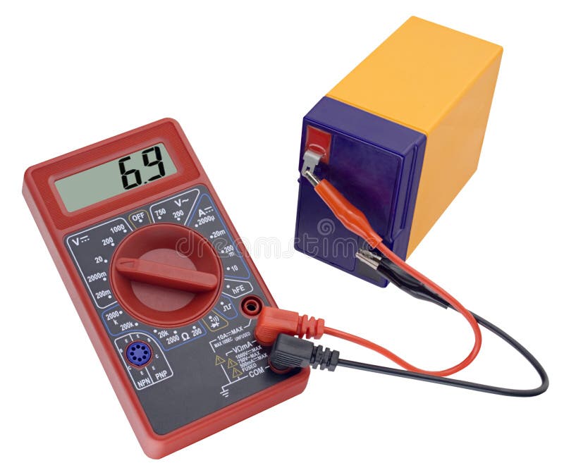 Testing an Acid Rechargeable Battery with a Measuring Instrument Stock ...