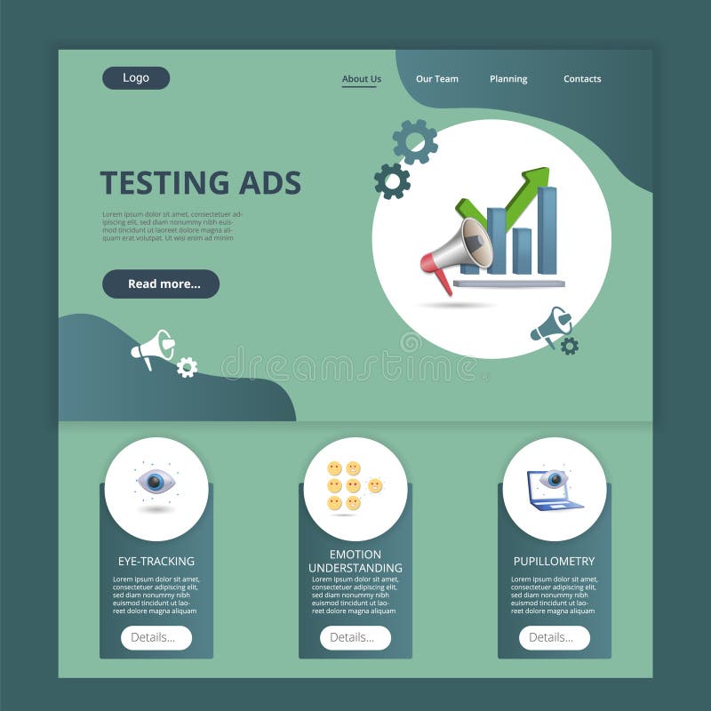Testing Ads Flat Landing Page Website Template. Eye-tracking, Emotion ...