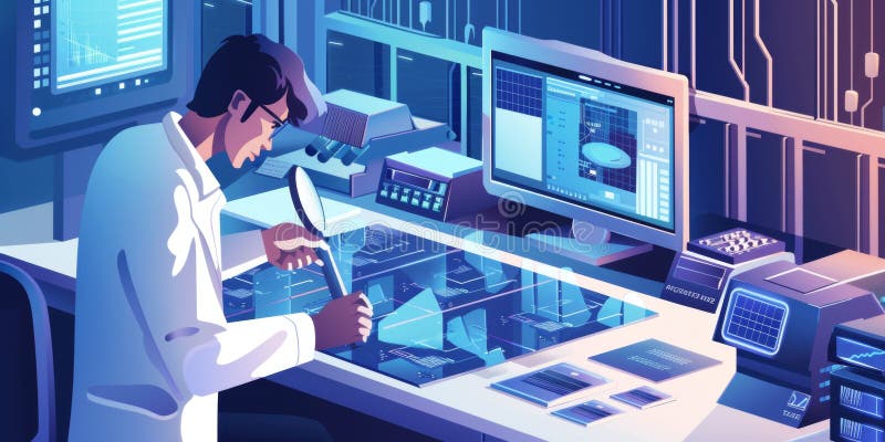 Testing and Analysis Phase. Electronic Engineer in Special Uniform ...