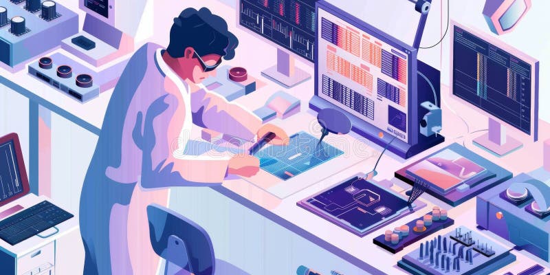 Testing and Analysis Phase. Electronic Engineer in Special Uniform ...